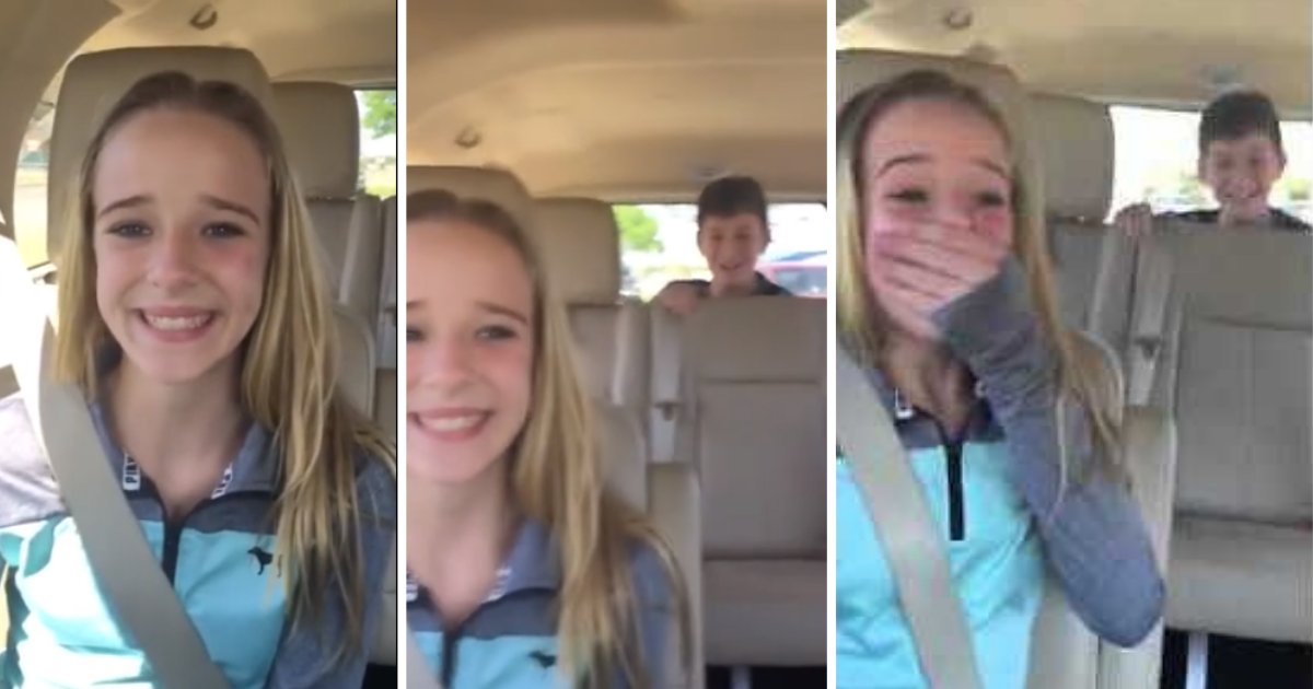 Brother Comes Out Of The Car Trunk To Surprise His Sister On Her